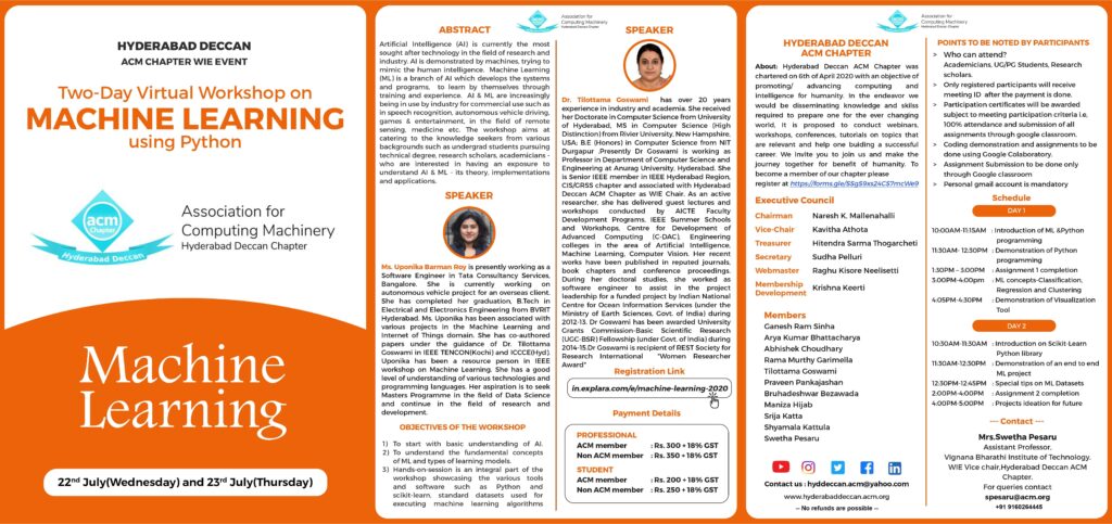 Two day workshop on Machine learning using Python – ACMHyderabadDeccan